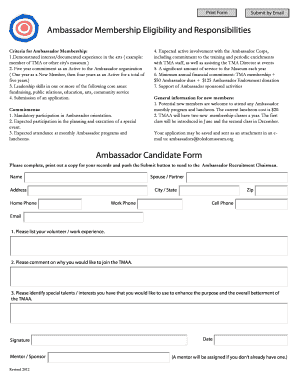 Fillable Online Ambassador Membership Eligibility and Responsibilities ...