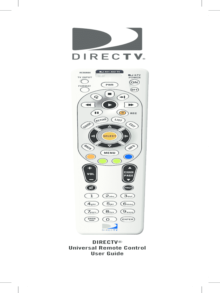 Fillable Online DIRECTV Universal Remote Control User Guide - Solid ...