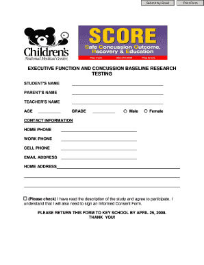 Fillable Online EXECUTIVE FUNCTION AND CONCUSSION BASELINE RESEARCH ...