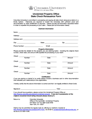 Fillable Online finance columbia Stale Check Reissuance Form - Columbia ...