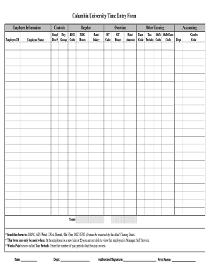 Fillable Online finance columbia Time Entry Form - Columbia University ...