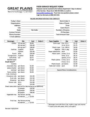 Fillable Online greatplains Food request form - Great Plains Technology ...