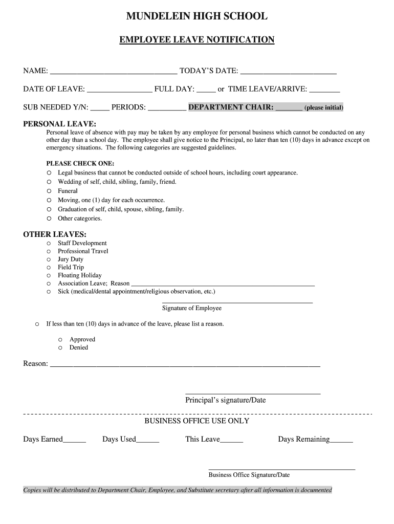 Fillable Online d120 EMPLOYEE LEAVE notification - d120 Fax Email Print ...