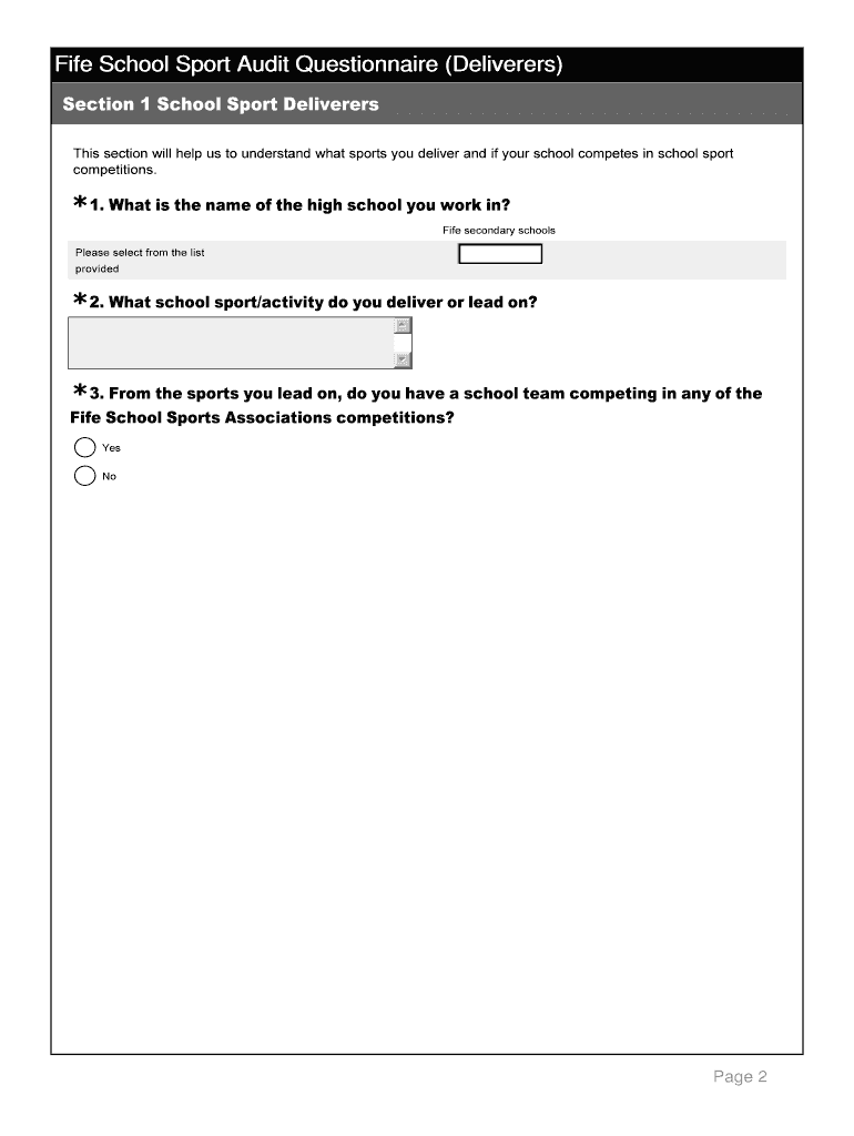 Fillable Online sportscotland org Fife School Sport Audit Questionnaire ...
