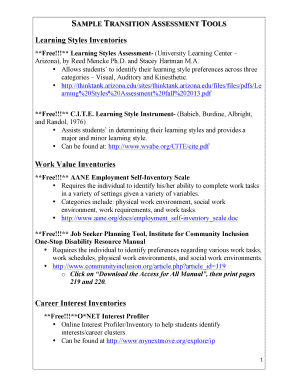 Fillable Online SAMPLE TRANSITION ASSESSMENT TOOLS Fax Email Print ...