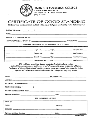 Fillable Online CERTIFICATE OF GOOD STANDING - YRSCNA Fax Email Print ...