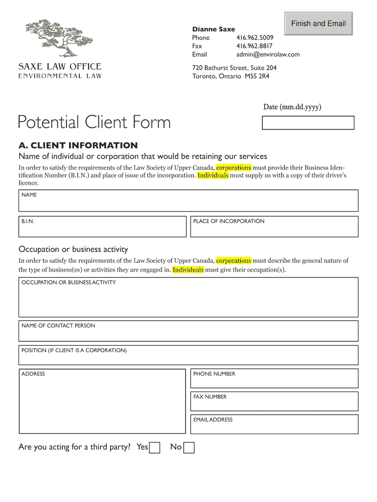 Fillable Online Potential Client Form - Environmental Law and ...