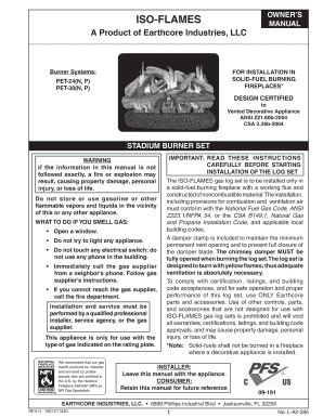 Fillable Online earthcore A2-285 Earthcore Iso-Flames PET Vented Burner ...
