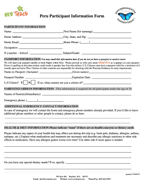 Fillable Online Peru Participant Information Form Fax Email Print - pdfFiller