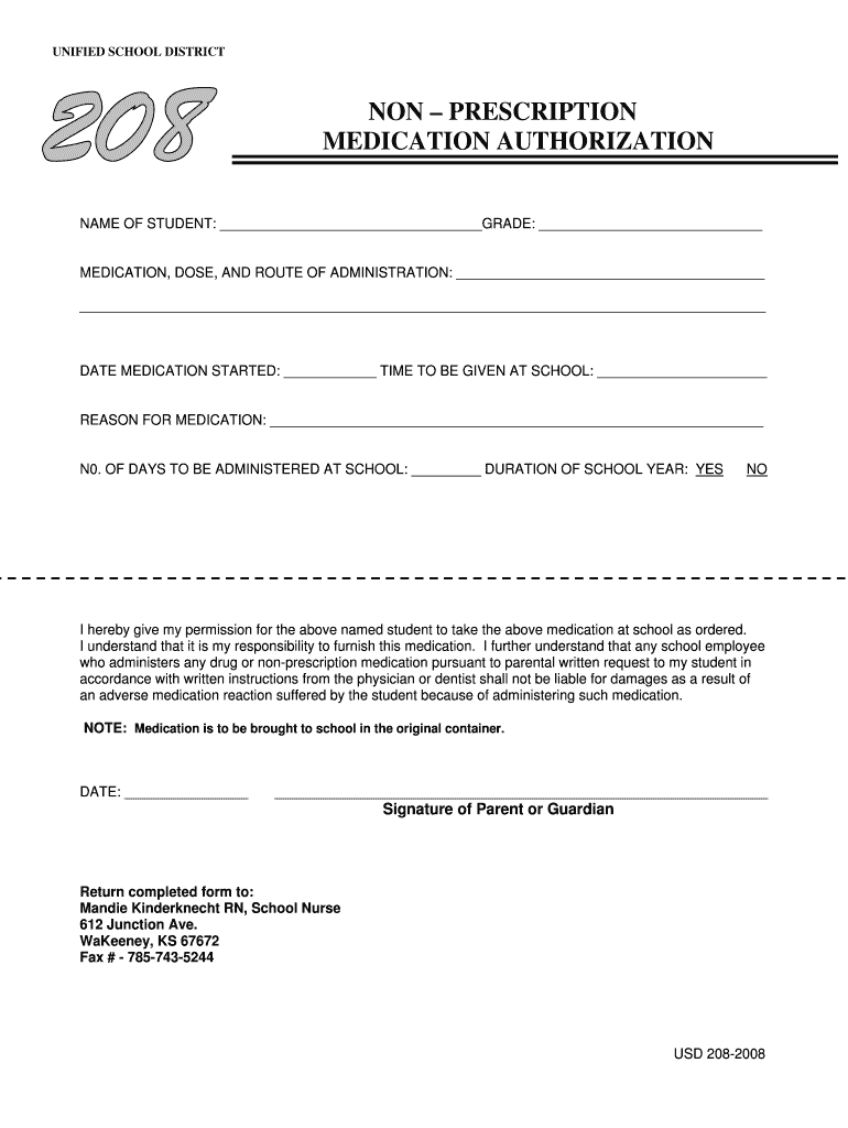 Fillable Online NON PRESCRIPTION MEDICATION AUTHORIZATION Fax Email Print - pdfFiller