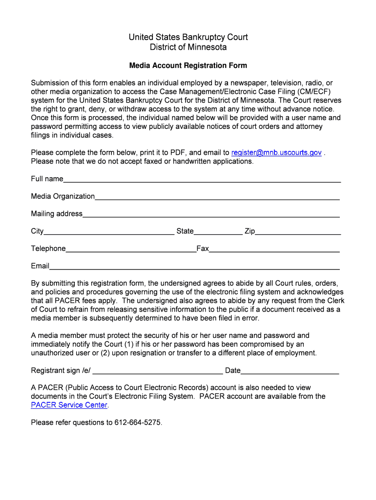 Fillable Online mnb uscourts MediaRegistration form Fax Email Print ...