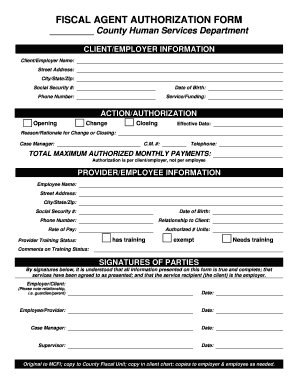 Fillable Online FISCAL AGENT AUTHORIZATION FORM Fax Email Print - pdfFiller