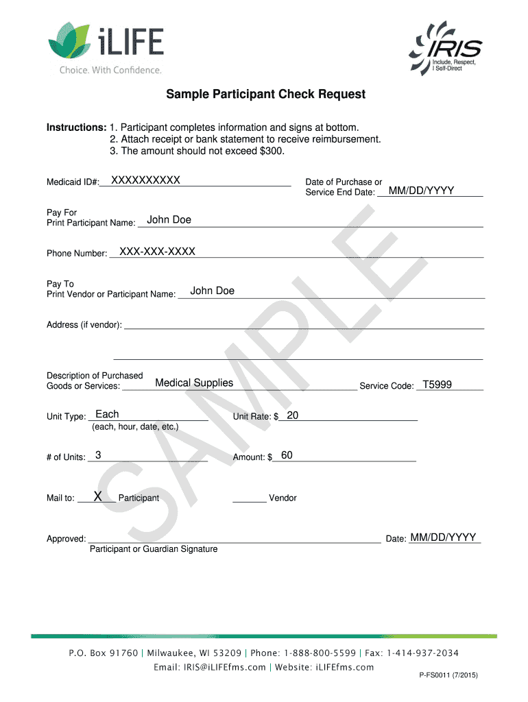 Fillable Online Sample Participant Check Request Fax Email Print ...