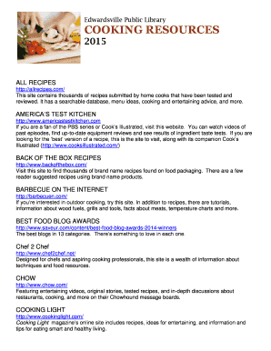 Fillable Online COOKING RESOURCES Fax Email Print - pdfFiller