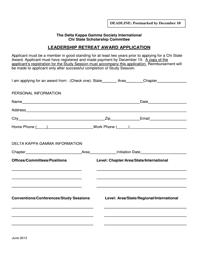 Fillable Online chistateca Leadedership Retreat Award Application - DKG ...
