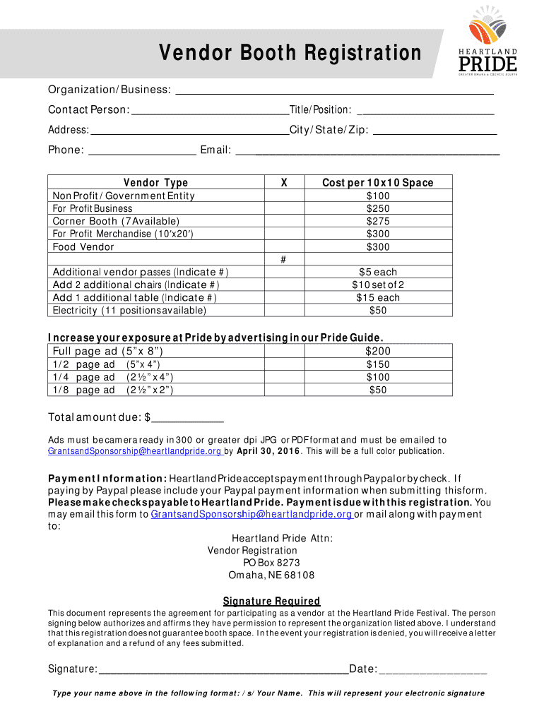 Fillable Online heartlandpride Vendor Booth Information - Heartland Pride Fax Email Print ...