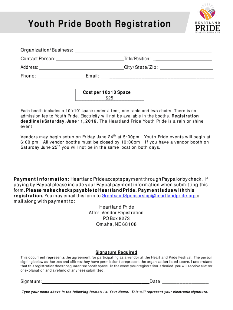 Fillable Online heartlandpride Youth Pride Booth Registration Fax Email ...