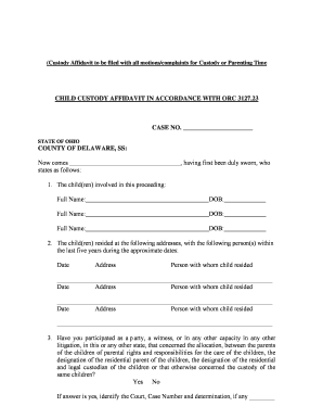 Fillable Online (Custody Affidavit to be filed with all ...
