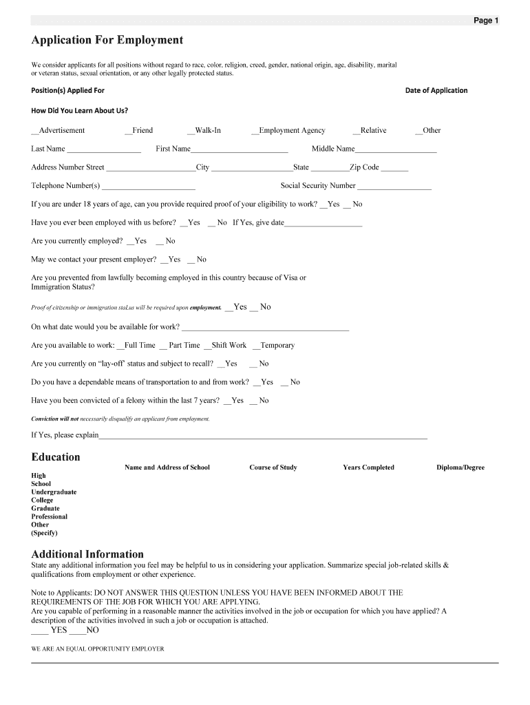 Fillable Online Page 1 Application For Employment - 0201nccdnnet Fax ...