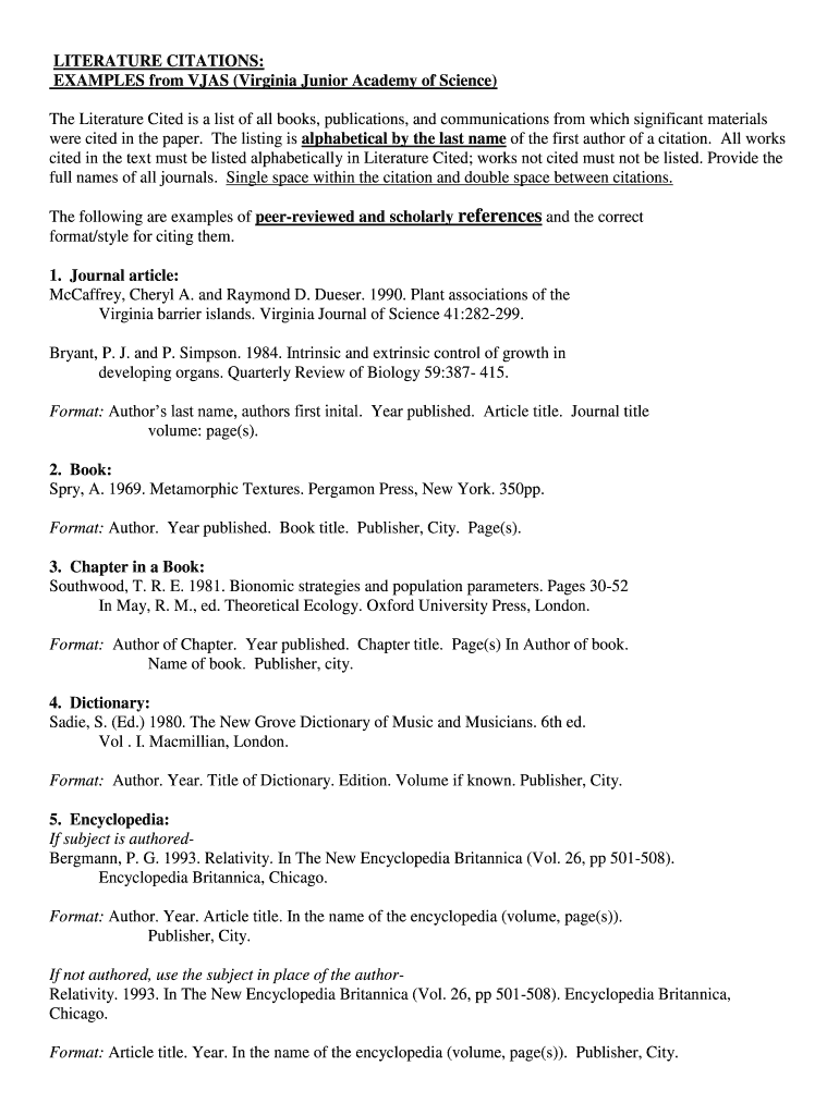 Fillable Online LITERATURE CITATIONS: Fax Email Print - pdfFiller