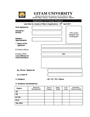 Fillable Online gitam Application format - GITAM University Fax Email ...