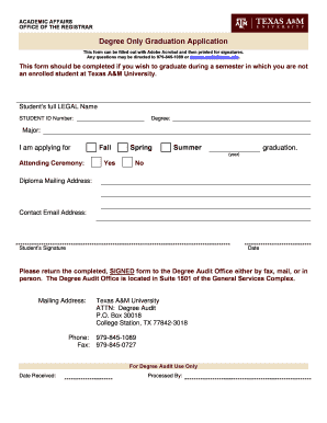 Fillable Online registrar tamu Degree Only Graduation Application - registrartamuedu Fax Email ...