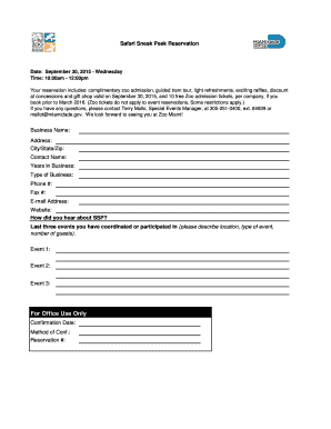 Fillable Online zoomiami Safari Sneak Peek Reservation - Zoo Miami Fax ...