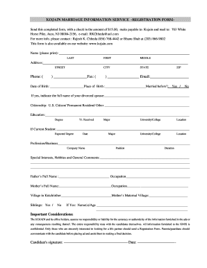 Fillable Online KOJAIN MARRIAGE INFORMATION SERVICE -REGISTRATION FORM ...