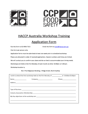 Fillable Online HACCP Australia Workshop Training Application Form Fax ...