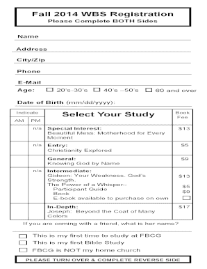 Fillable Online Fall 2014 WBS Registration - FBCG Fax Email Print ...