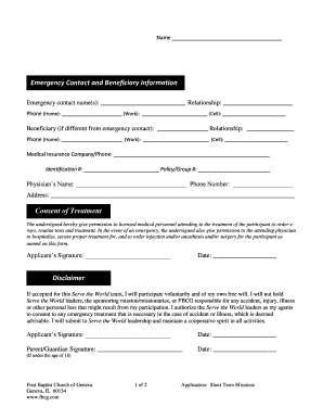 Fillable Online Emergency Contact and Beneficiary Information Fax Email ...