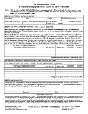 Fillable Online Beneficiary Designation for Death-In-Service Benefit ...