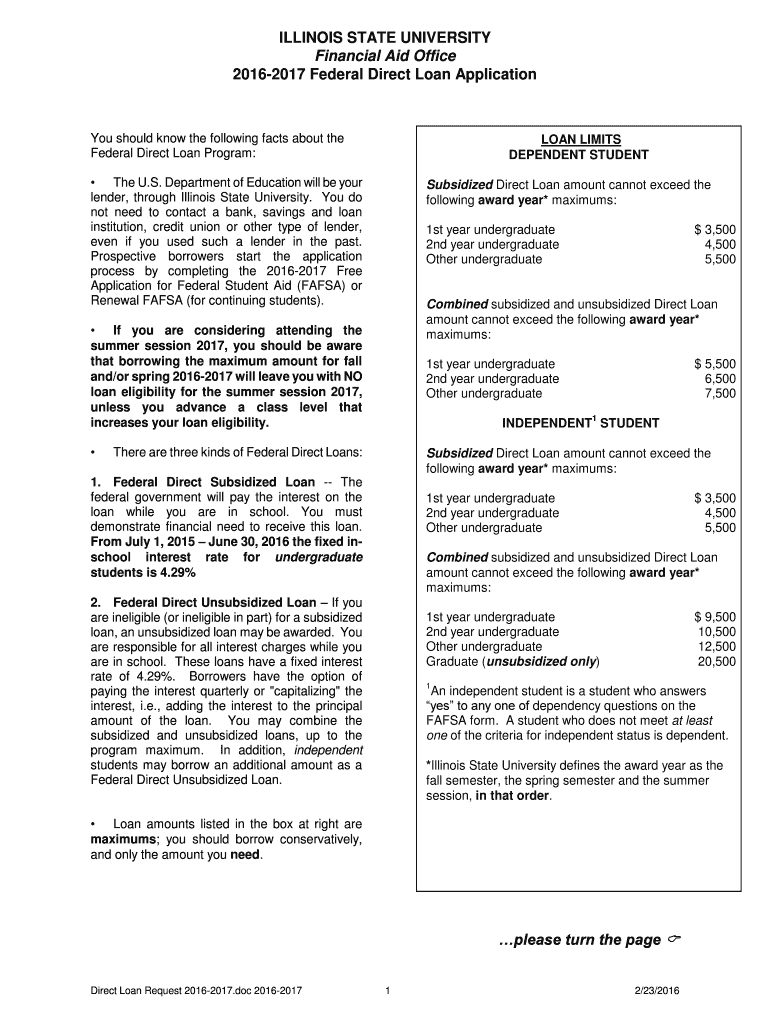 Fillable Online financialaid illinoisstate ILLINOIS STATE UNIVERSITY ...