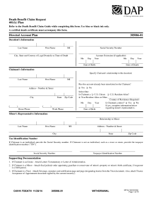 Fillable Online Death Benefit Claim Request 401k Plan A certified death ...