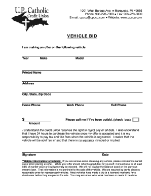 Fillable Online VEHICLE BID - upccucom Fax Email Print - pdfFiller