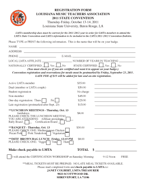 Fillable Online lmta REGISTRATION FORM LOUISIANA MUSIC TEACHERS ...