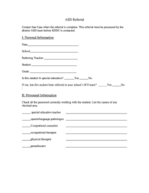Fillable Online fleming kyschools ASD Referral I Personal Information ...