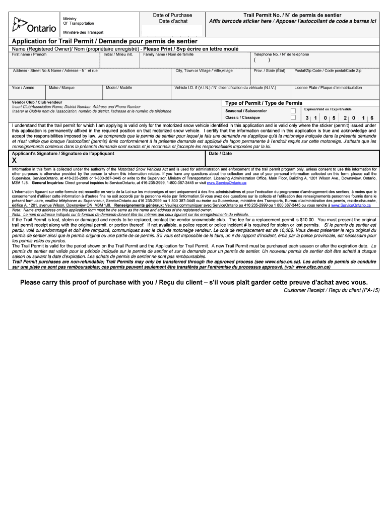 Fillable Online ofsc on D J M M Y A Application for Trail Permit ...