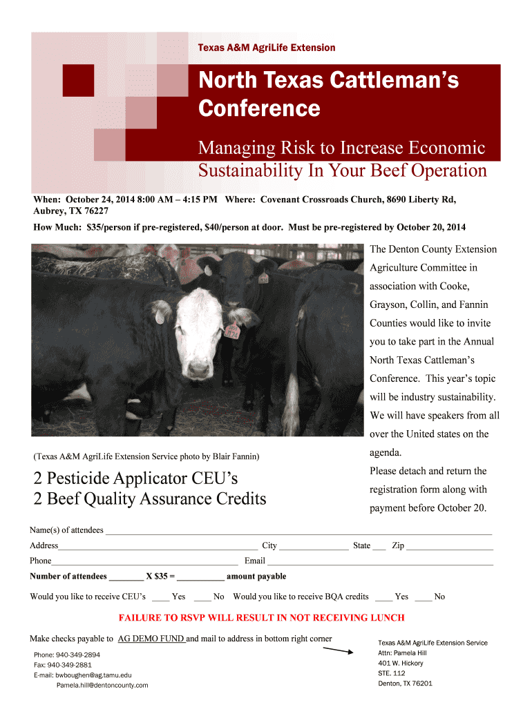 Fillable Online Texas AM AgriLife Extension North Texas Cattlemans Fax ...