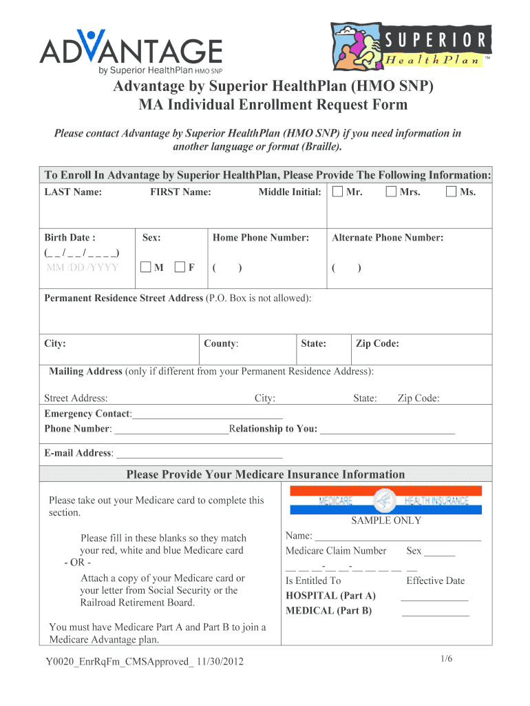 Fillable Online Advantage Individual Enrollment Request Form Fax Email ...