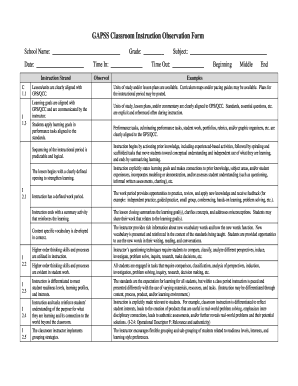 Fillable Online haralson k12 ga Classroom Instruction Observation Form ...