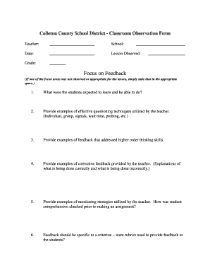 Fillable Online Colleton County School District Classroom Observation Form Fax Email Print ...