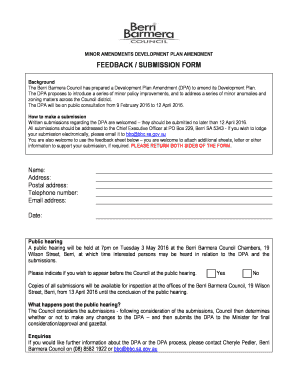 Fillable Online MINOR AMENDMENTS DEVELOPMENT PLAN AMENDMENT FEEDBACK ...