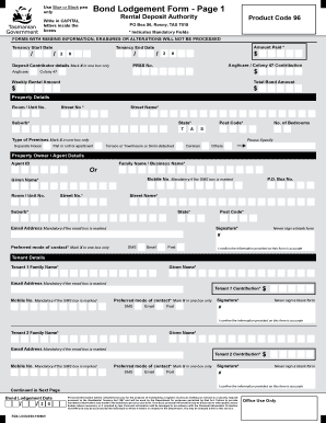 Fillable Online Bond Lodgement Form - Consumer Affairs and Fair Trading ...