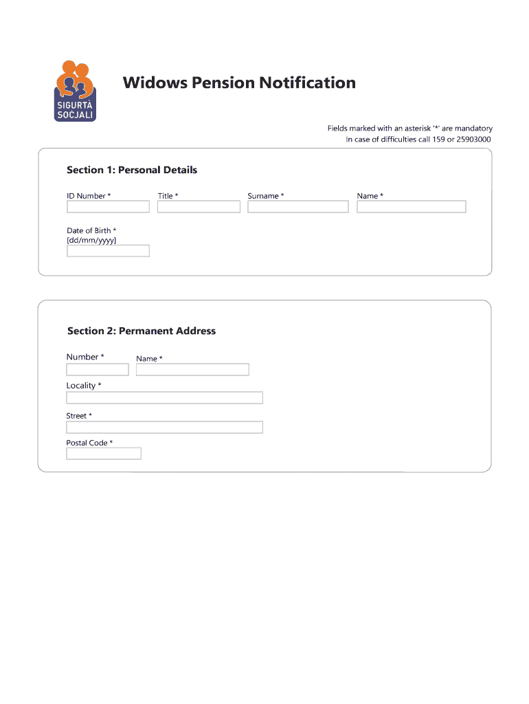 Fillable Online socialpolicy gov Widows Pension Notification ...