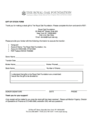 Fillable Online royal-oak GIFT OF STOCK FORM - The Royal Oak Foundation ...