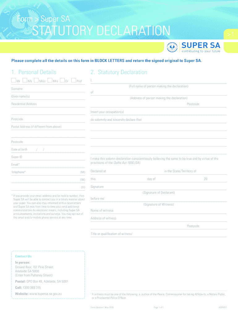 Fillable Online STATUTORY DECLARATION - supersasagovau Fax Email Print ...