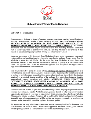 Fillable Online Subcontractor Vendor Profile Statement Fax Email Print ...