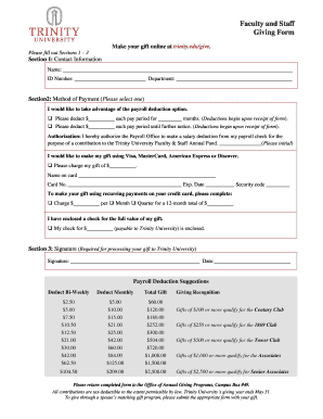 Fillable Online Faculty and Staff Giving Form - Trinity University Fax ...