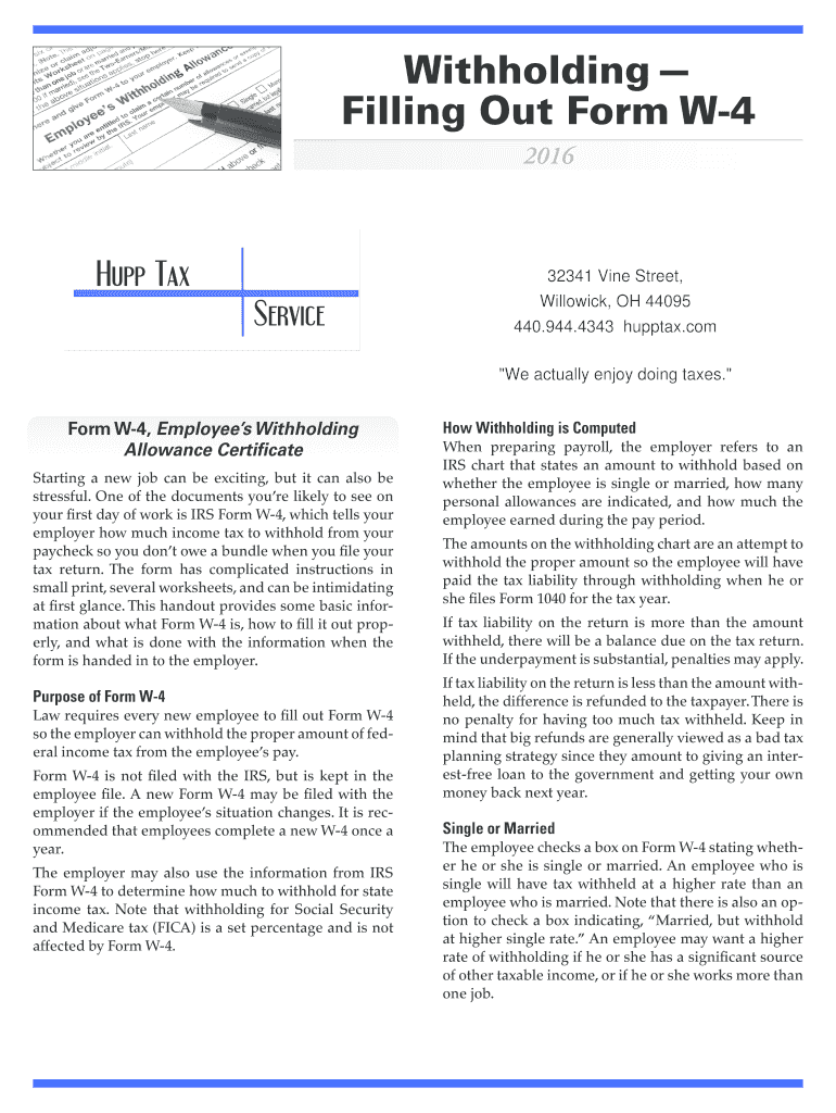Fillable Online Withholding Filling Out Form W-4 - hupptaxcom Fax Email ...